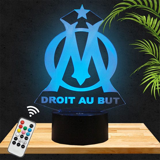 Lampe LED 3D Logo OM Olympique de Marseille avec socle au choix ! - LampePhoto