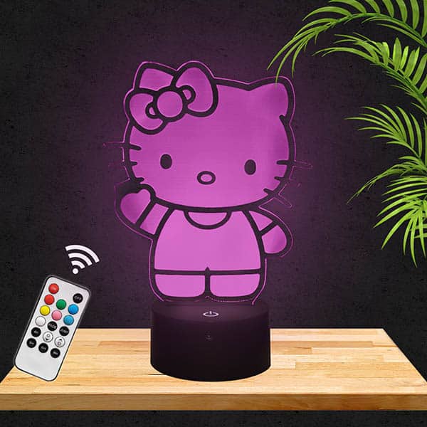 Lampe LED 3D Hello Kitty avec socle au choix ! - LampePhoto